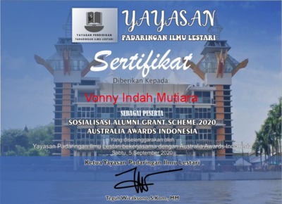 Sertifikat sosialisasi Alumni Grant Scheme 2020, Australia Awards Indonesia - Document ...